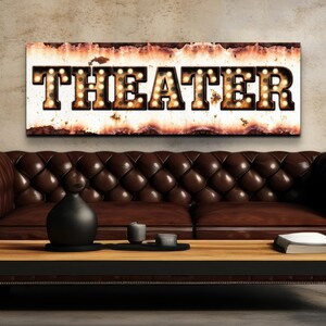 Theater Sign, Rustic Cinema Decor, Movie Room Wall Art, Vintage Artwork ...
