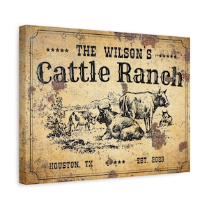Rustic Cattle Ranch Sign, Personalized Ranch Wall Art Decor, Farmhouse ...
