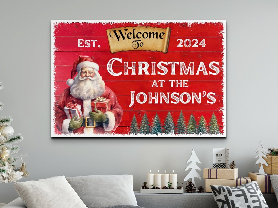Custom Red Christmas Sign, Personalized Xmas Wall Art Centerpiece ...
