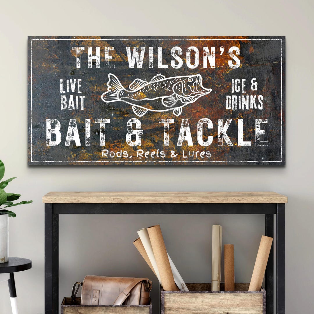 Bait Shop Sign, Personalized Bait & Tackle Wall Art, Custom Fishing ...