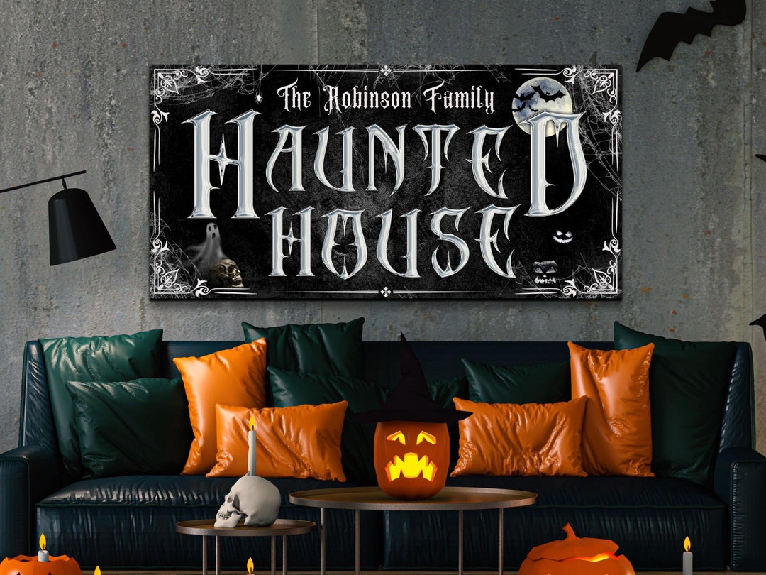 Haunted House Sign, Personalized Halloween Decor, Custom Scary Wall Art ...