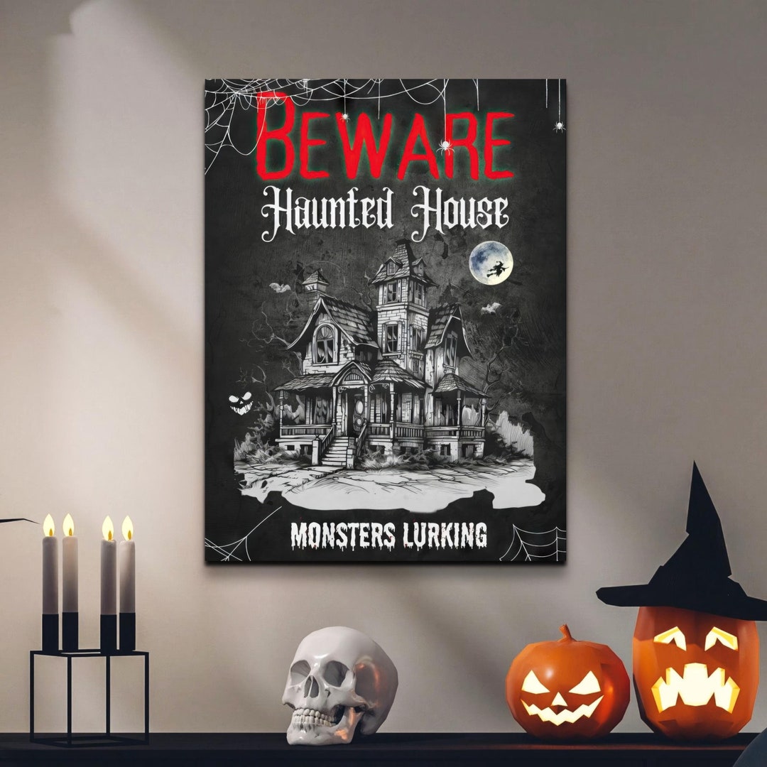Beware Haunted House Sign, Halloween Wall Art, Haunted Mansion Decor ...