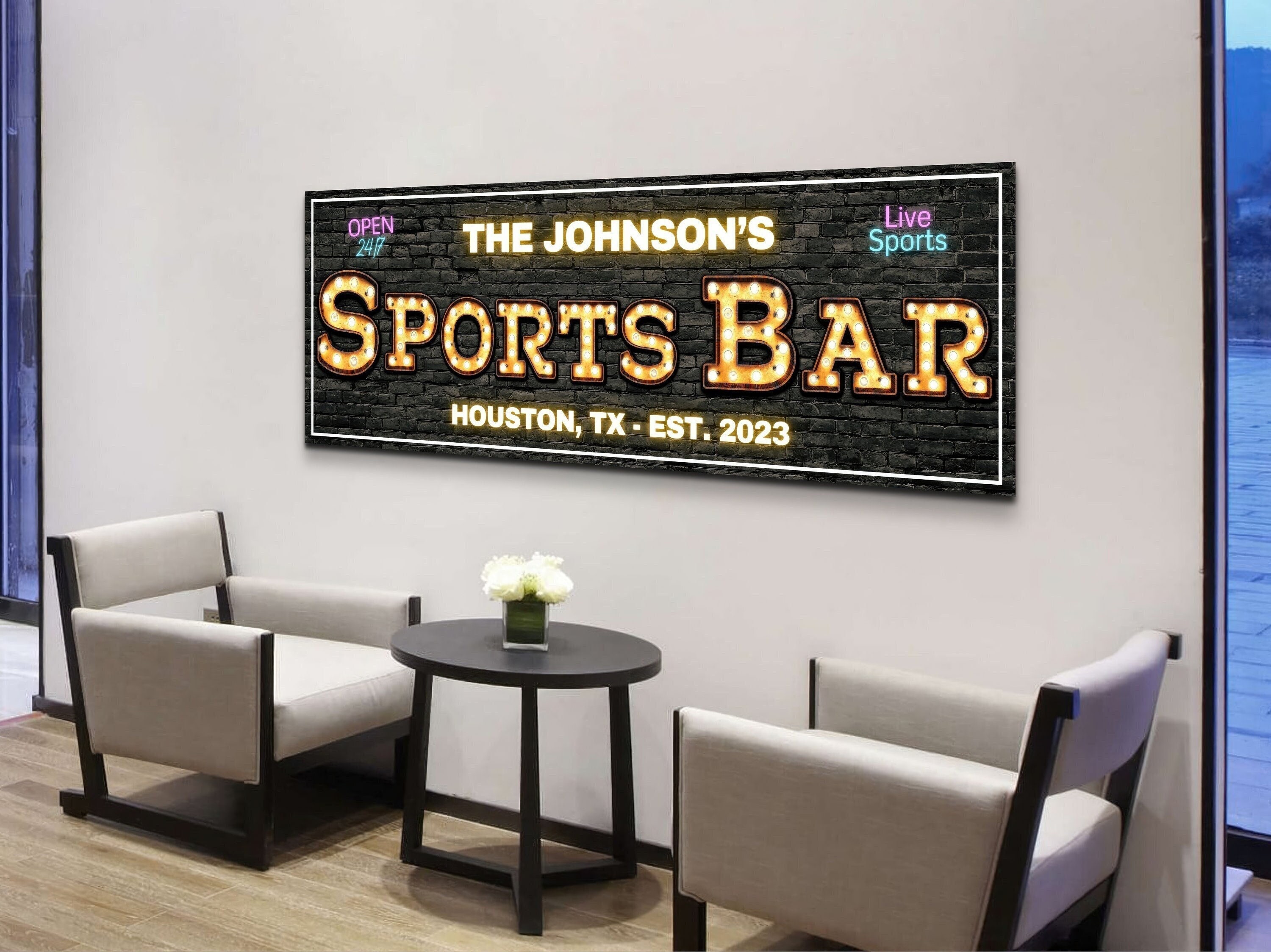 Sports Bar Sign Personalized, Custom Sports Man Cave Wall Art, Marquee ...