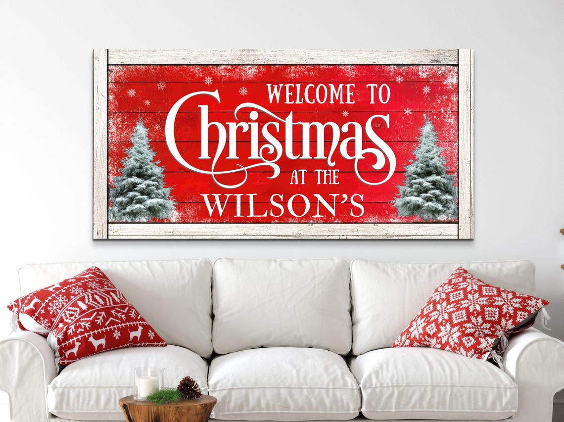 Welcome Christmas Sign, Personalized Christmas Wall Art, Custom ...