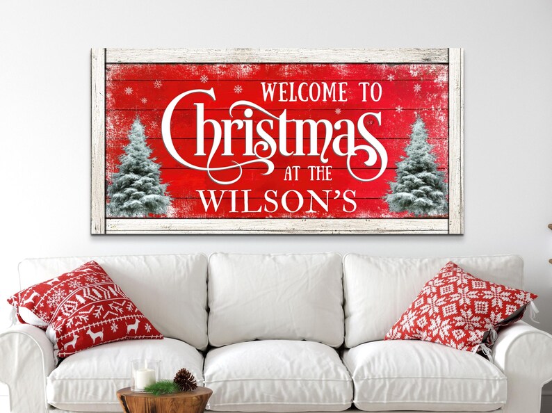 Welcome Christmas Sign, Personalized Christmas Wall Art, Custom ...