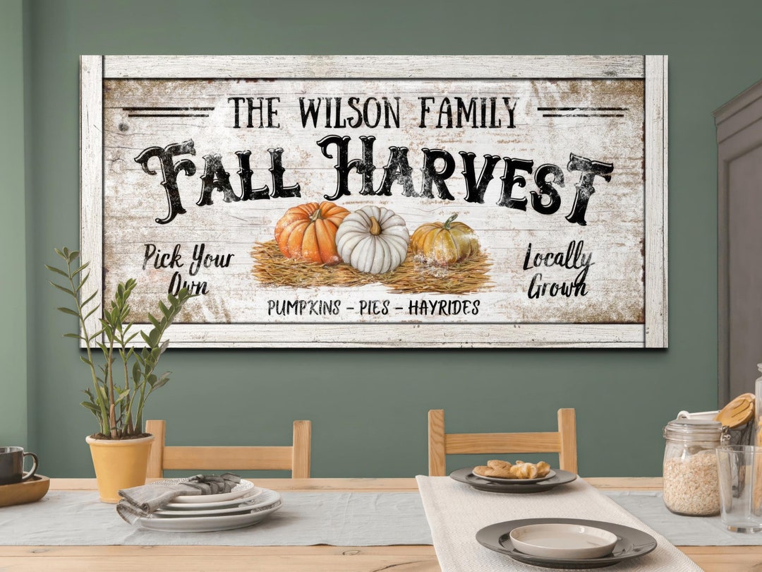 Fall Harvest Sign, Personalized Pumpkin Wall Art, Custom Autumn Rustic ...
