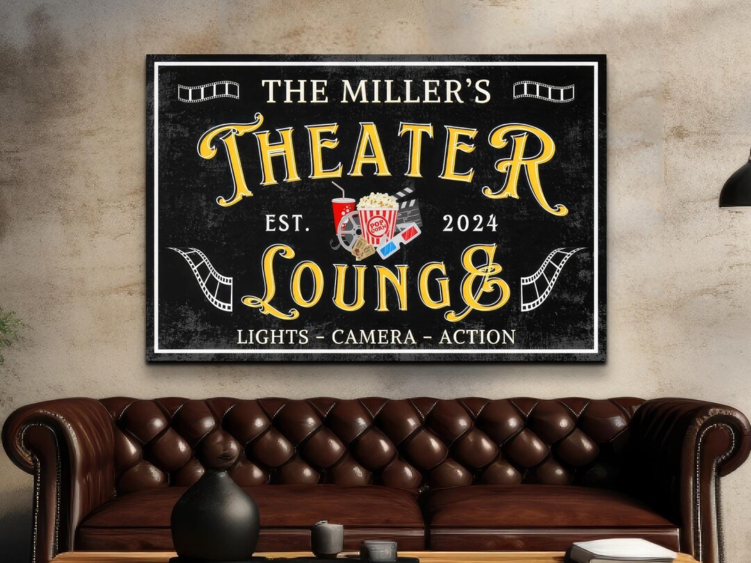 Personalized Theater Lounge Sign, Movie Gifts for Him, Custom Family ...