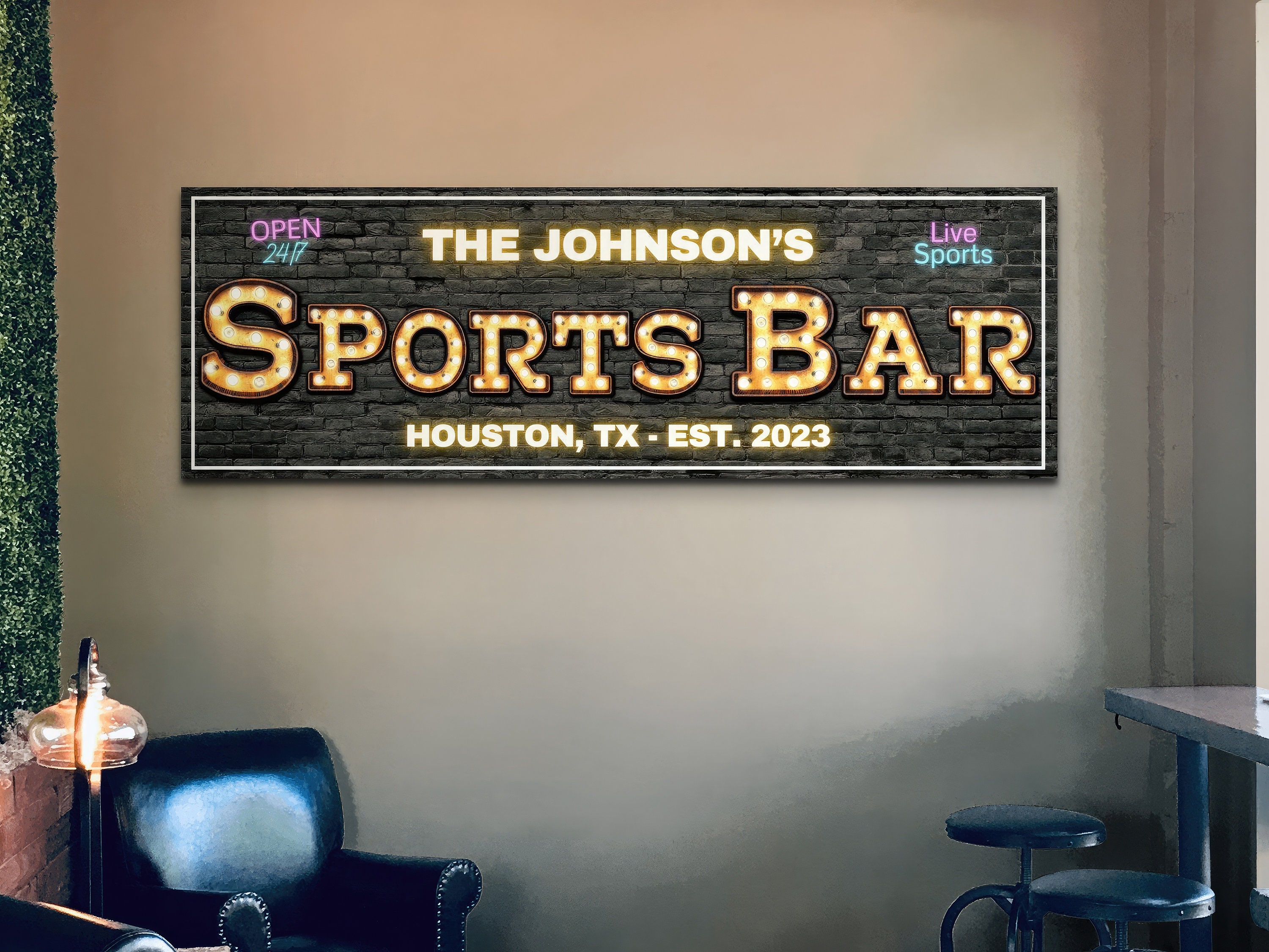 Sports Bar Sign Personalized, Custom Sports Man Cave Wall Art, Marquee ...