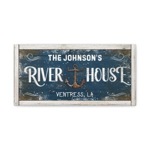 River House Sign, Personalized River Decor, Custom Rustic Home Wall Art ...