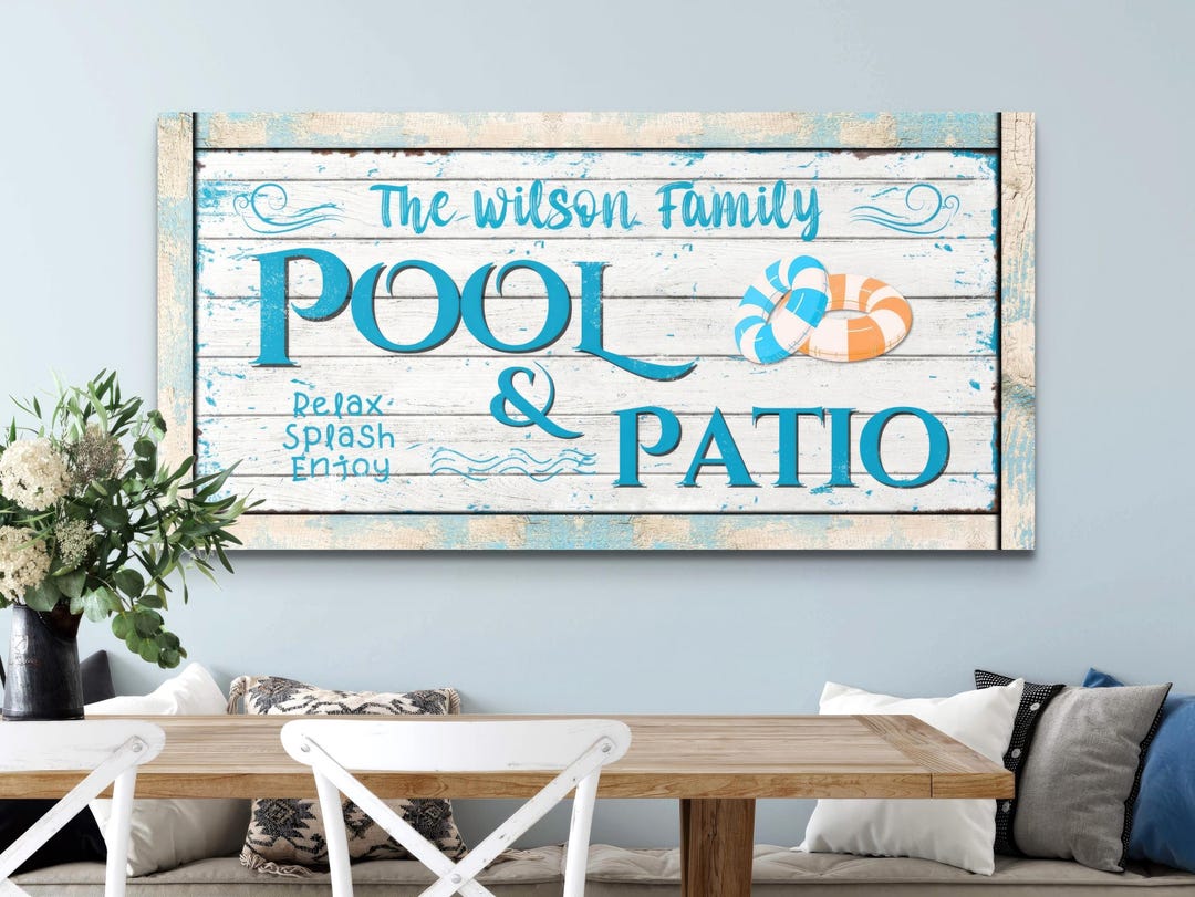 Custom Pool & Patio Sign, Personalized Poolside Wall Art, Modern ...