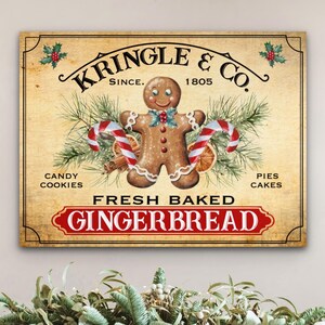 Vintage Gingerbread Kringle Co Sign, Christmas Bakery Wall Art, Rustic ...