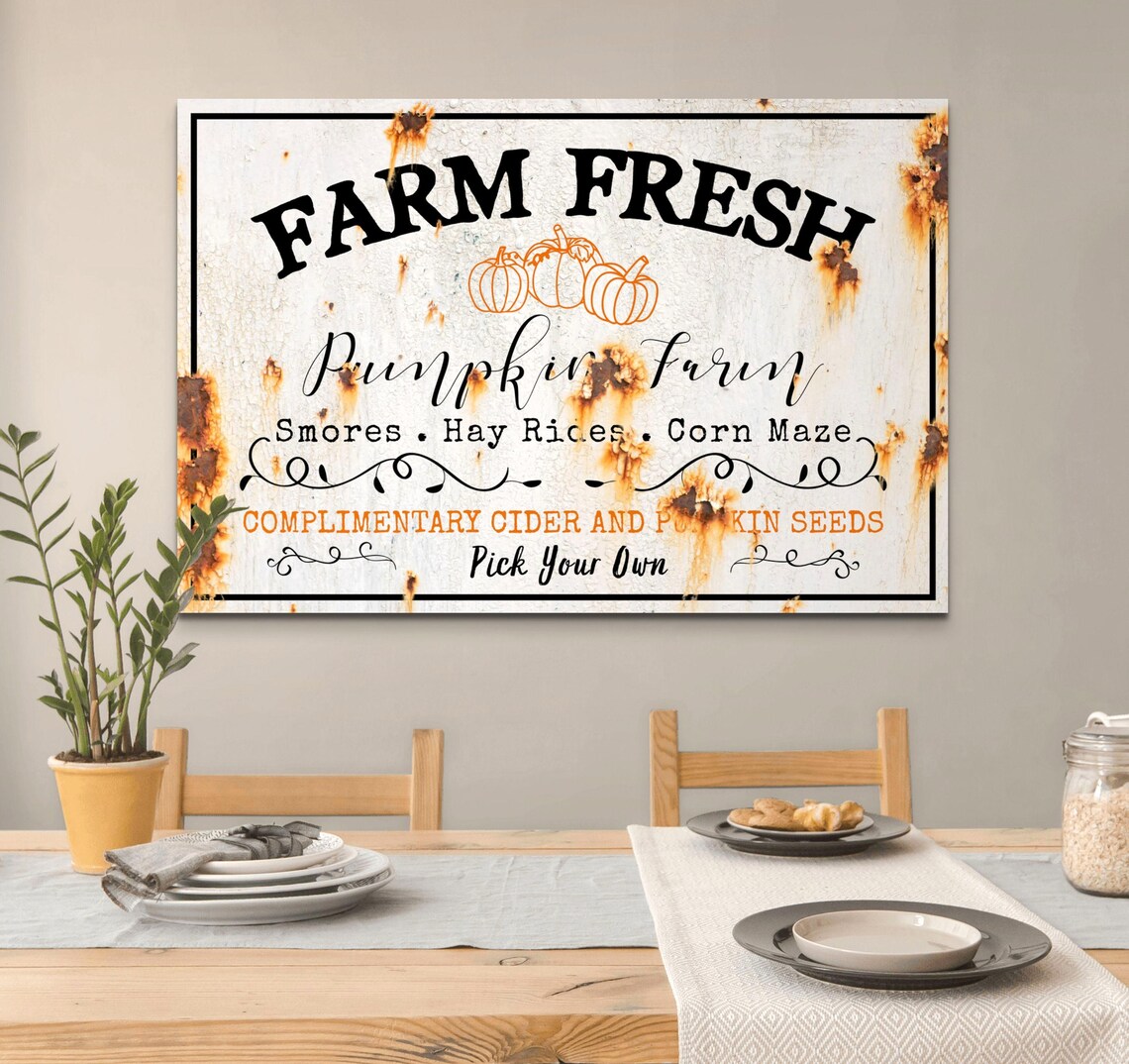 Farm Fresh Pumpkin Farm Sign, Modern Farmhouse Wall Art, Vintage Fall ...