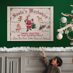Vintage Santa's Workshop Sign, Farmhouse Christmas Decor, Rustic Xmas ...