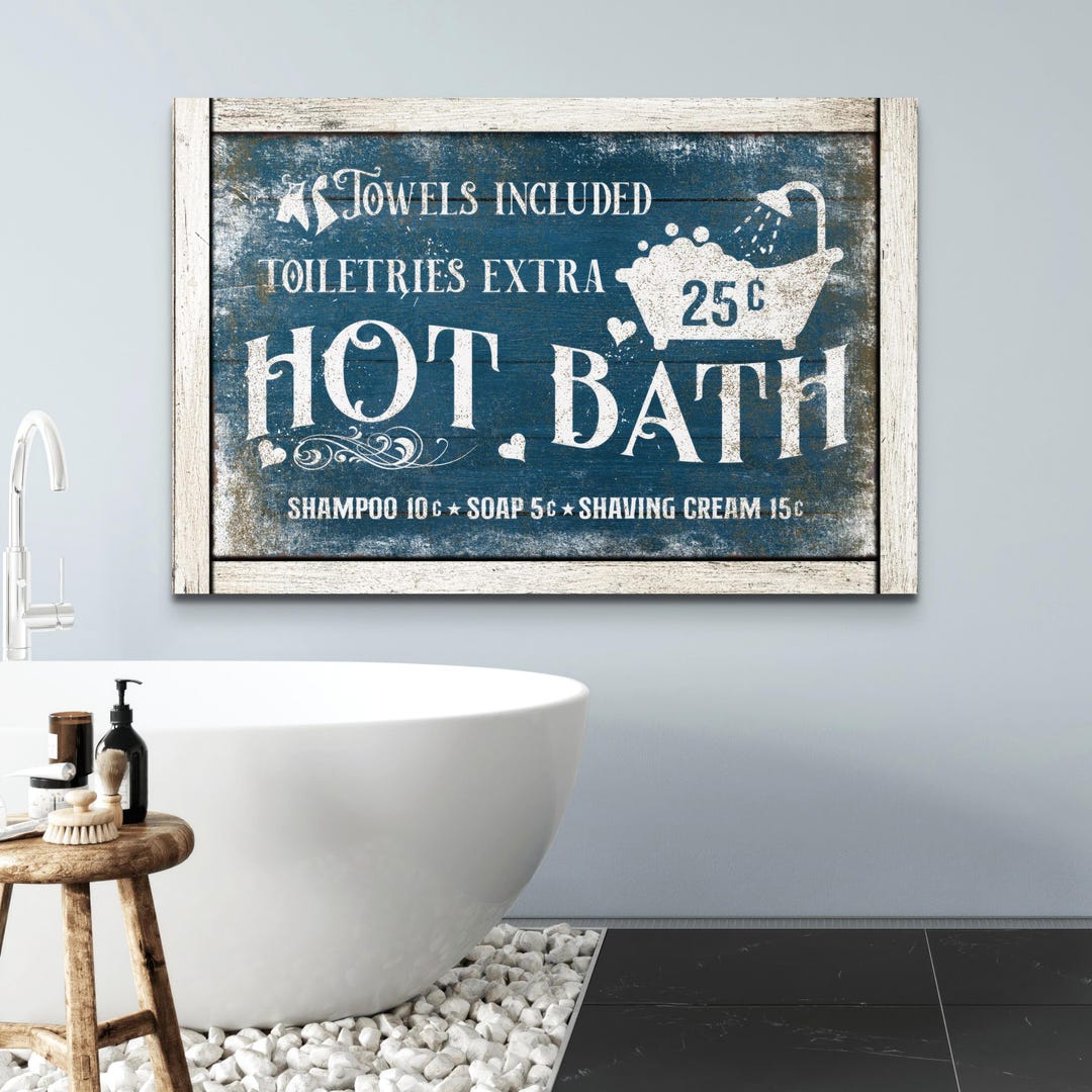 Blue Bathroom Decor Hot Bath Sign, Modern Farmhouse Home Wall Art ...