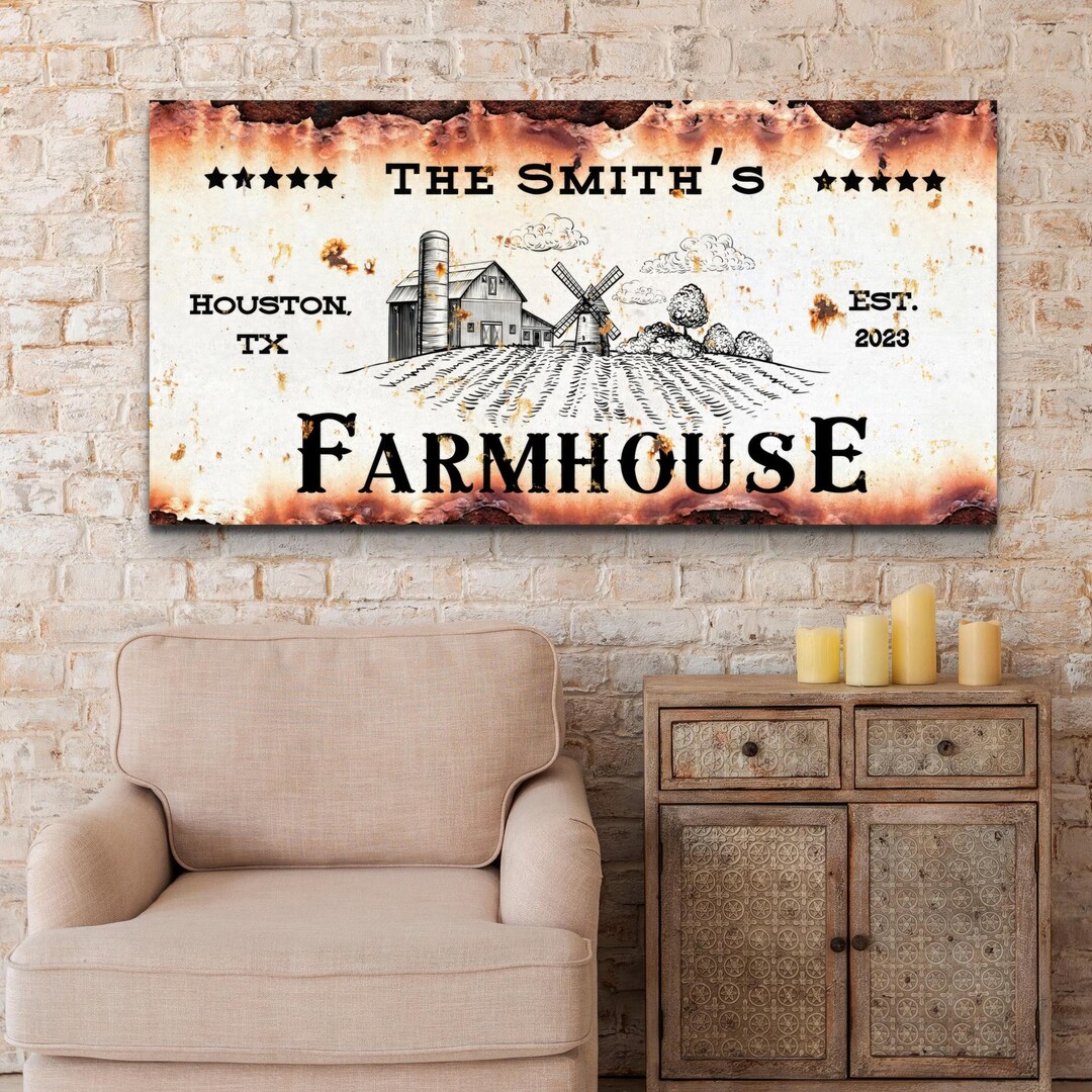 Rustic Farmhouse Sign, Personalized Farm Wall Decor Art, Custom Vintage ...