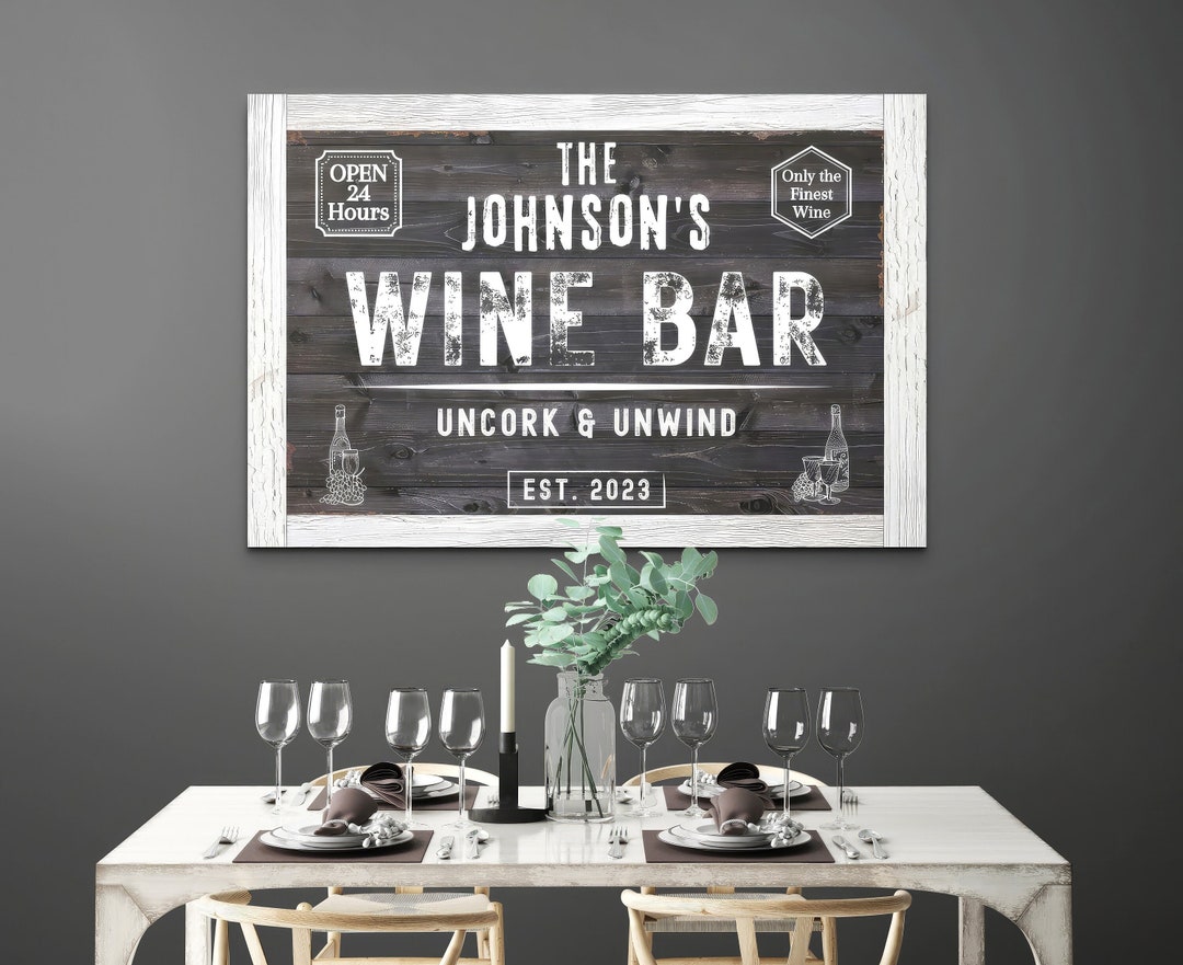 Wine Bar Sign, Personalized Farmhouse Wine Cellar Wall Art, Custom ...