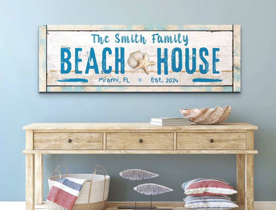 Personalized Beach House Sign, Custom Coastal Wall Art, Beach Condo ...