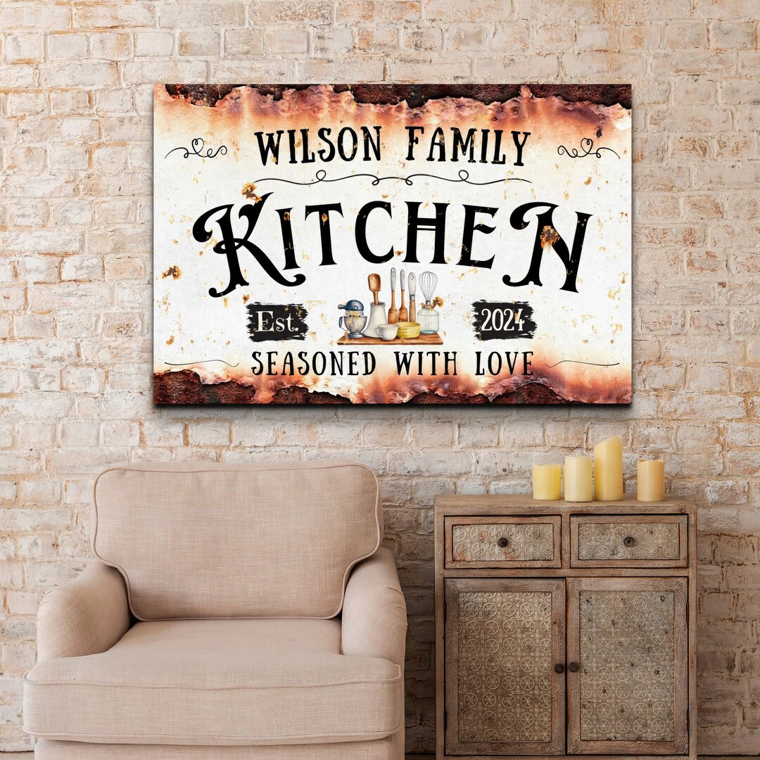Kitchen Sign, Personalized Farmhouse Wall Decor, Custom Art, Vintage ...