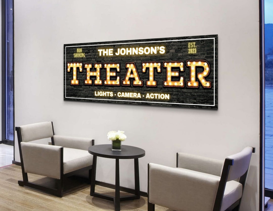 Personalized Theater Sign, Cinema Custom Sign, Home Movie Room Decor ...