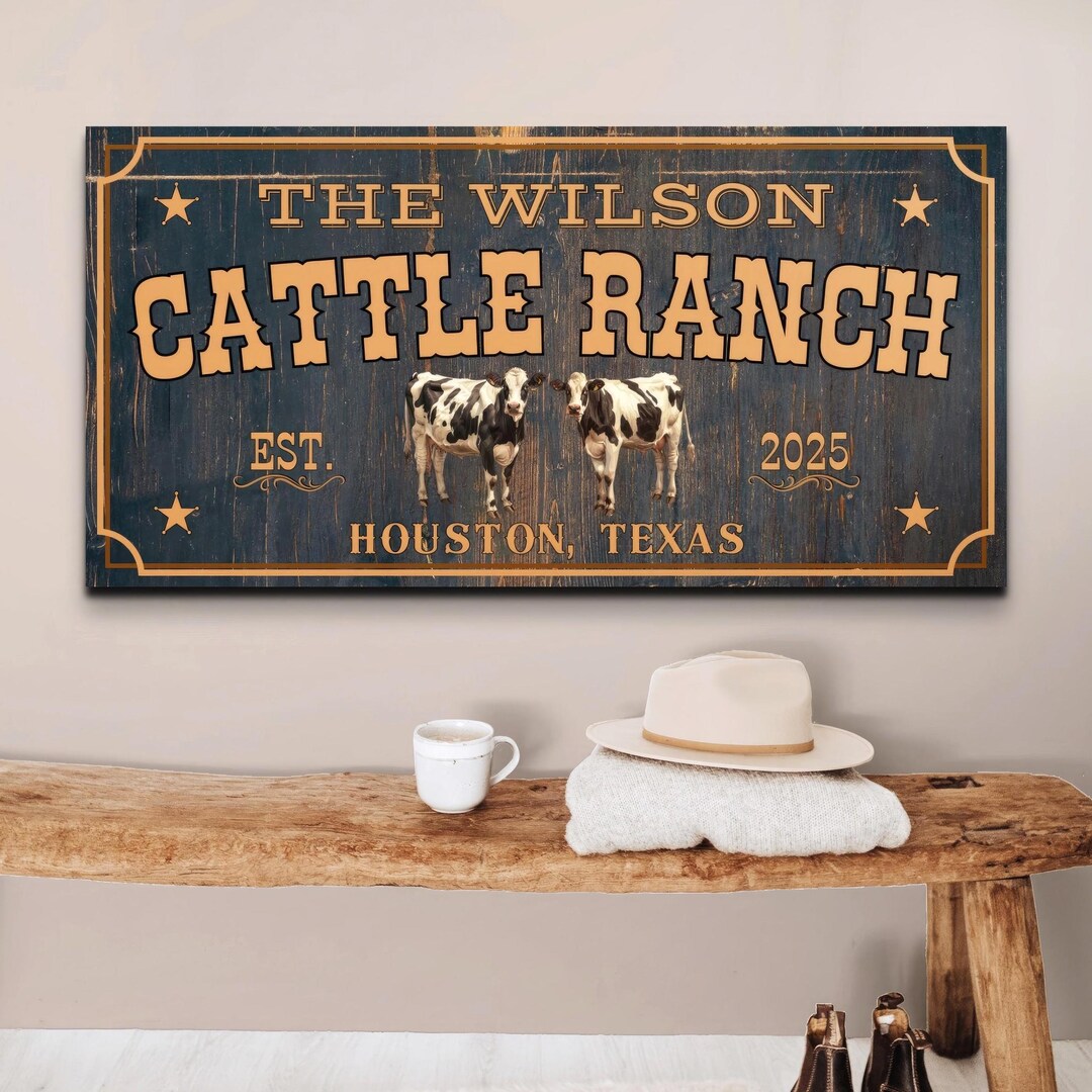 Cattle Ranch Sign, Personalized Cattle Wall Art, Rustic Farmhouse Decor ...