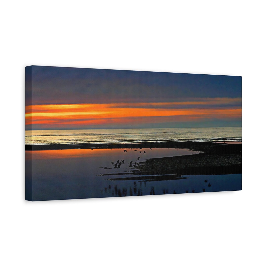Lake Sunset Wall Art, Beach Sunset Canvas Print, Sunrise With Birds ...