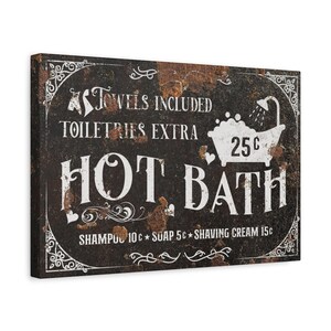 Rustic Hot Bath Sign, Bathroom Decor, Modern Farmhouse Bath Wall Art ...