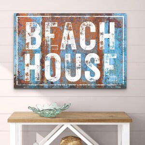 Rustic Beach House Sign, Blue Beach Home Decor, Vintage Coastal Wall ...
