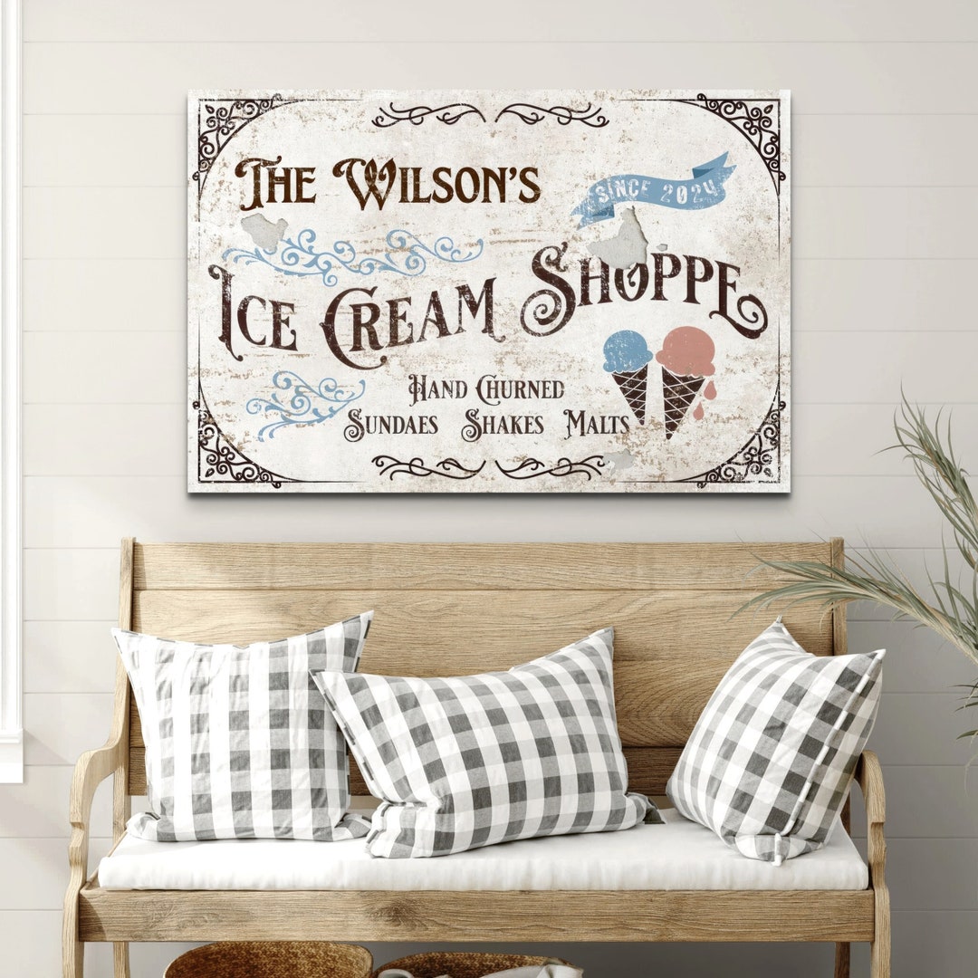 Ice Cream Shoppe Sign, Vintage Personalized Dessert Wall Art ...