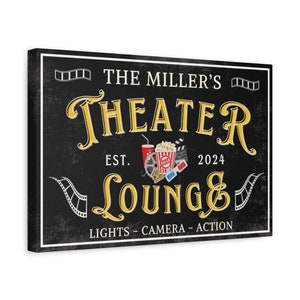 Personalized Theater Lounge Sign, Movie Gifts for Him, Custom Family ...