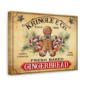 Vintage Gingerbread Kringle Co Sign, Christmas Bakery Wall Art, Rustic ...