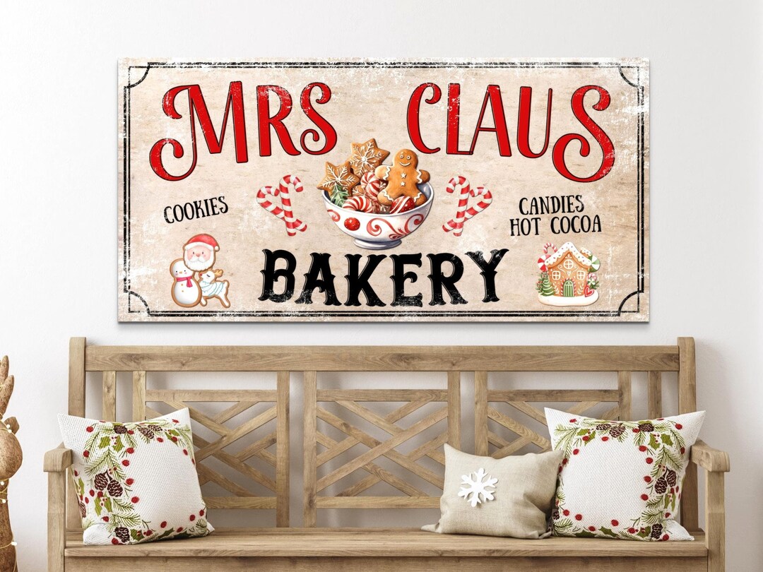 Mrs. Claus Christmas Bakery Sign, Gingerbread Cookies Wall Art, Vintage ...