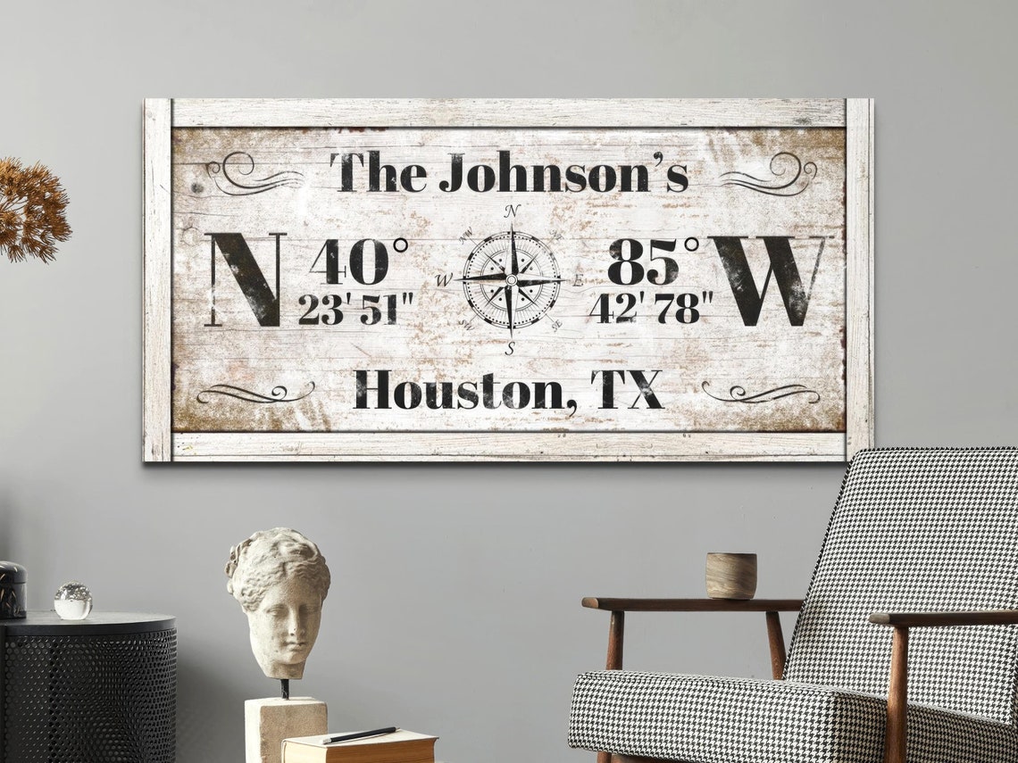Personalized Coordinates Sign, Custom GPS Wall Art, Modern Farmhouse ...