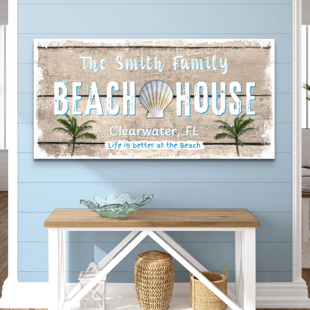 Personalized Beach House Sign, Custom Beach Home Decor Coastal Wall Art ...