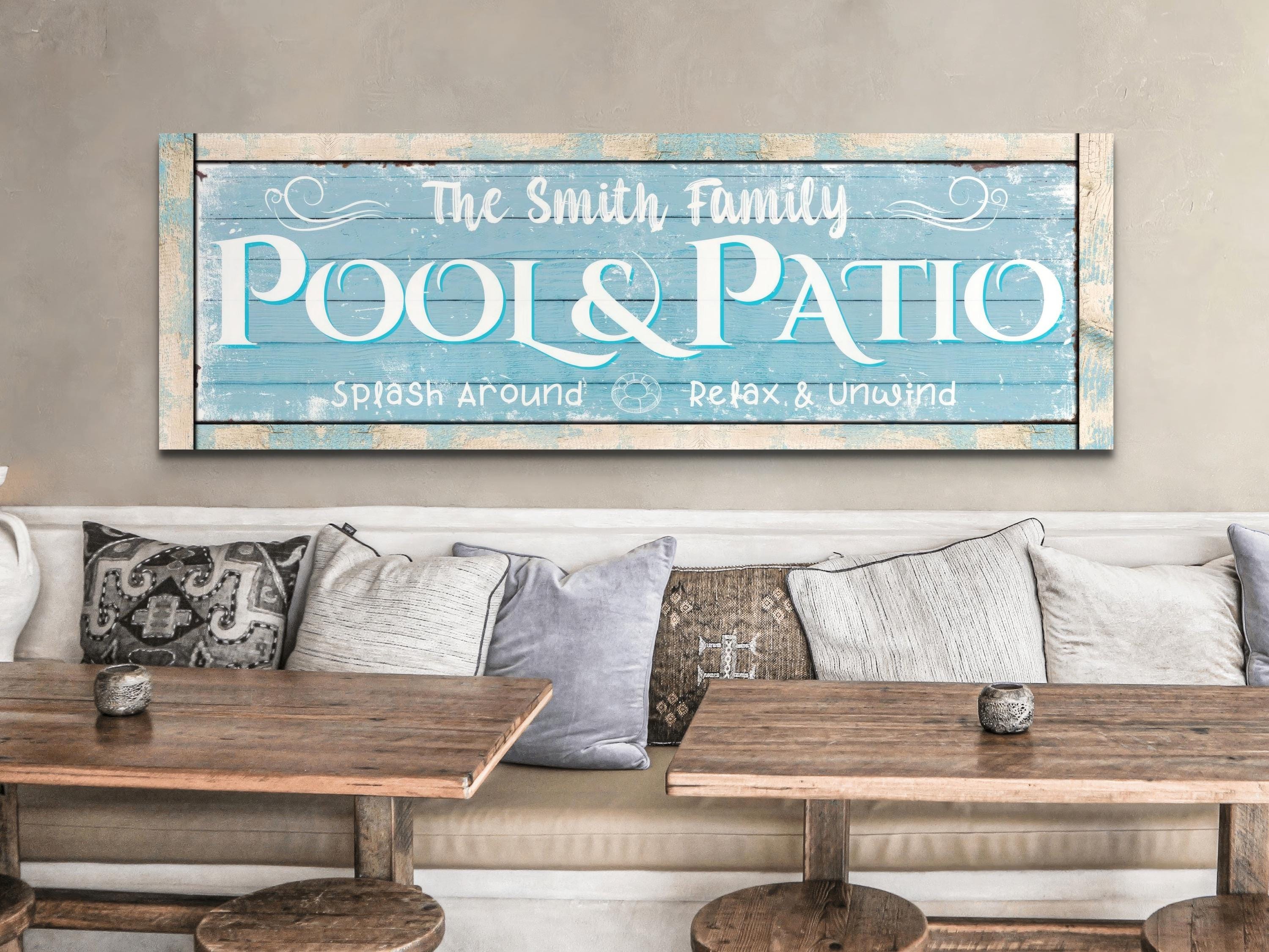 Pool and Patio Signs, Personalized Poolside Decor, Custom Rustic Pool ...