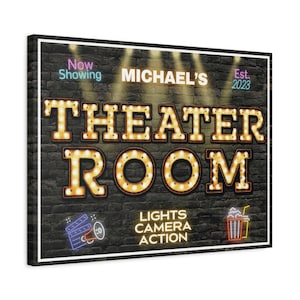 Theater Sign, Personalized Home Theater Decor, Custom Cinema Wall Art ...