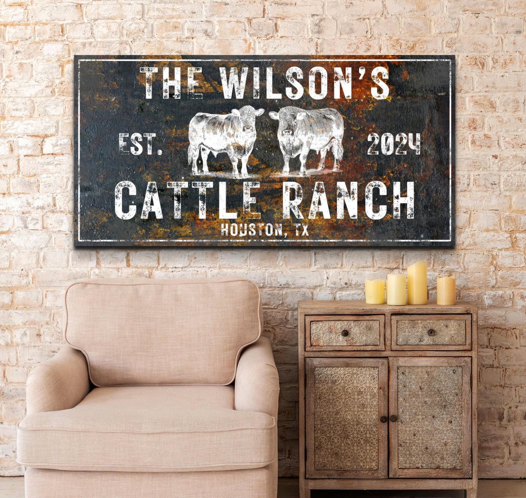 Cattle Ranch Sign, Personalized Farmhouse Wall Art, Custom Rustic Cow ...