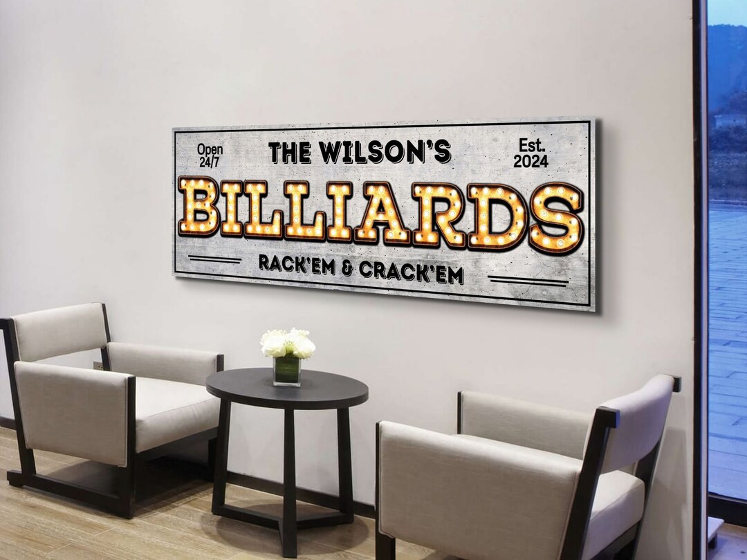 Billiards Sign, Rustic Pool Table Wall Art, Game Room Decor ...