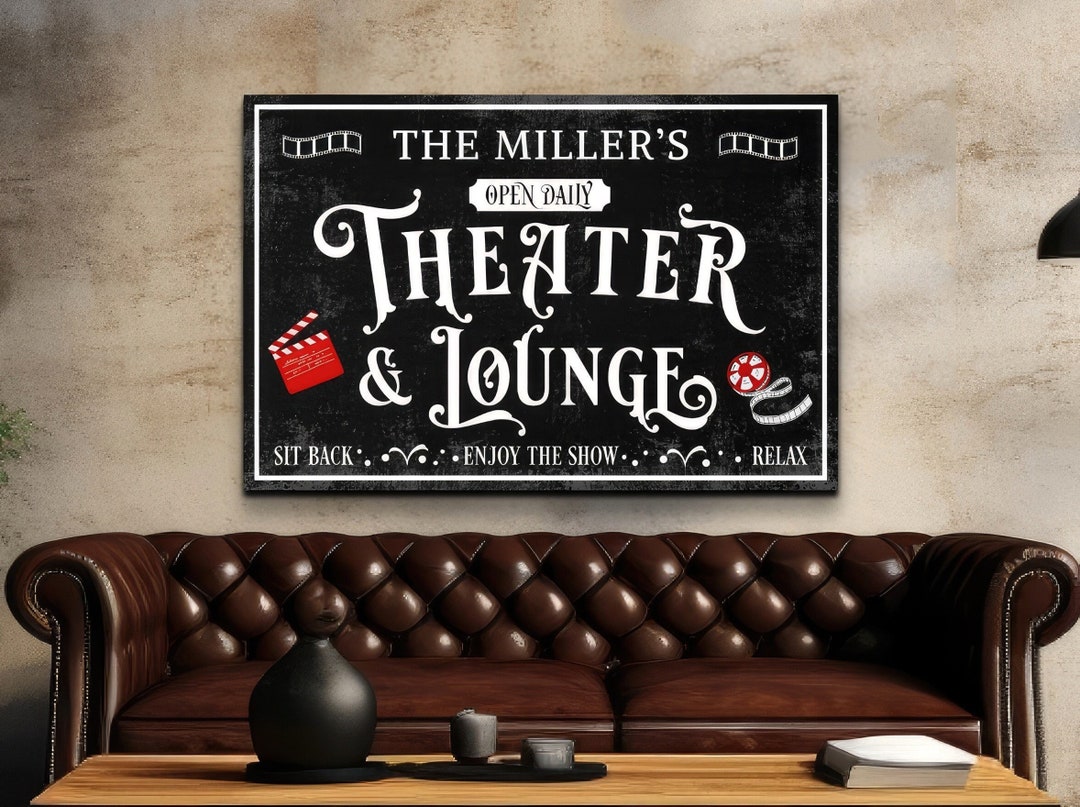 Personalized Theater & Lounge Sign, Movie Room Decor, Cinema Canvas ...