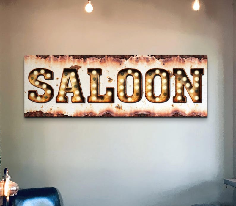 Rustic Saloon Sign, Western Bar Wall Art, Farmhouse Decor, Marquee ...