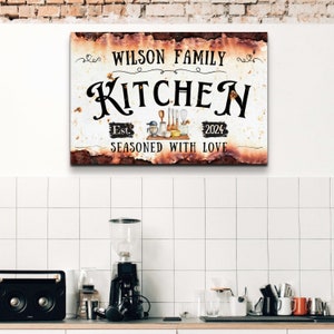 Kitchen Sign, Personalized Farmhouse Wall Decor, Custom Art, Vintage ...