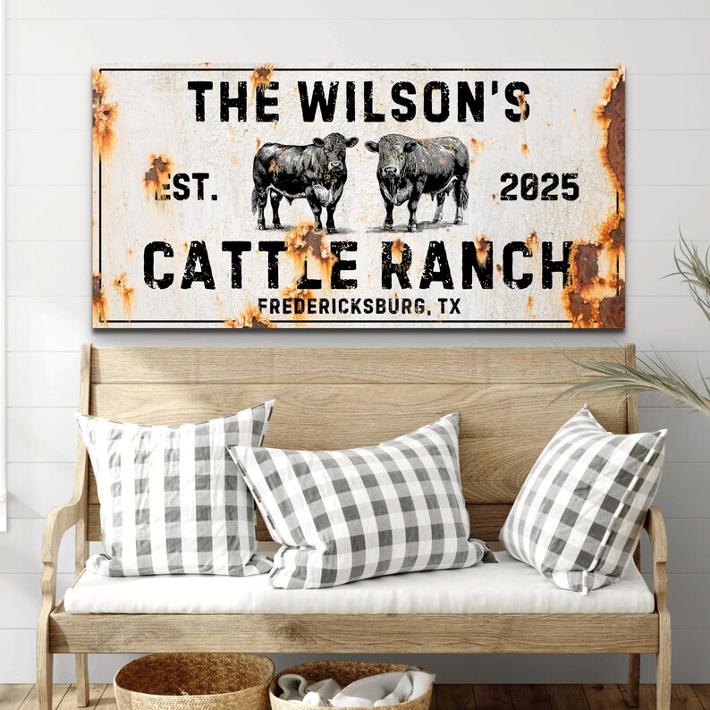 Cattle Ranch Sign, Personalized Farmhouse Wall Art, Custom Rustic Cow ...