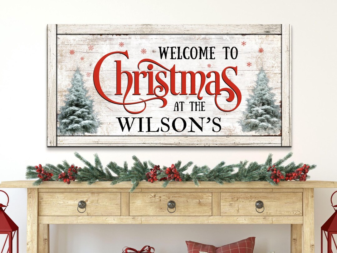 Welcome Christmas Sign, Personalized Christmas Wall Art, Custom ...