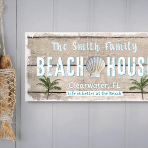 Personalized Beach House Sign, Custom Beach Home Decor Coastal Wall Art ...