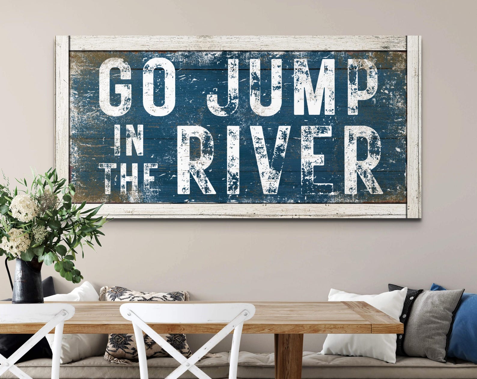 Go Jump in the River Sign, Rustic River Wall Art, River House Decor ...