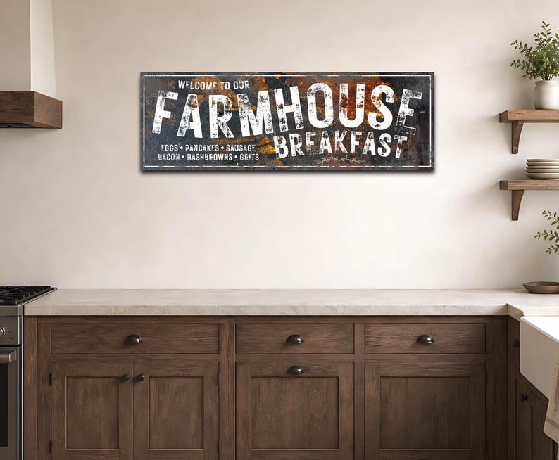 Farmhouse Breakfast Wall Art, Rustic Farmhouse Kitchen Sign, Country ...