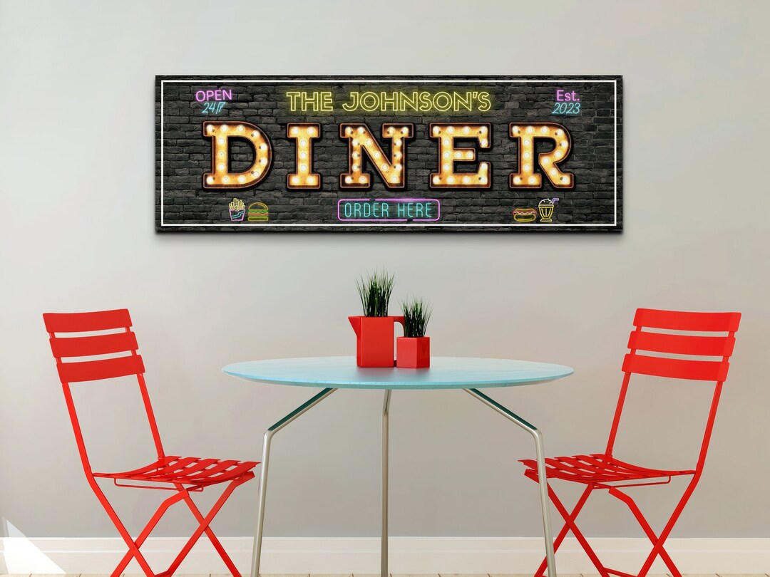 Diner Sign Custom, Personalized Diner Wall Art, Retro Marquee Lights ...