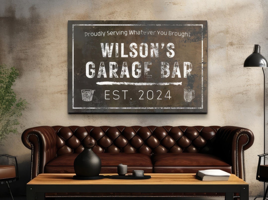 Garage Bar Sign, Custom Home Bar Decor, Rustic Basement Bar Wall Art ...