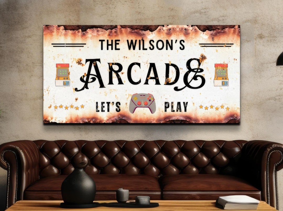 Personalized Rustic Arcade Sign, Modern Farmhouse Game Room Wall Art ...