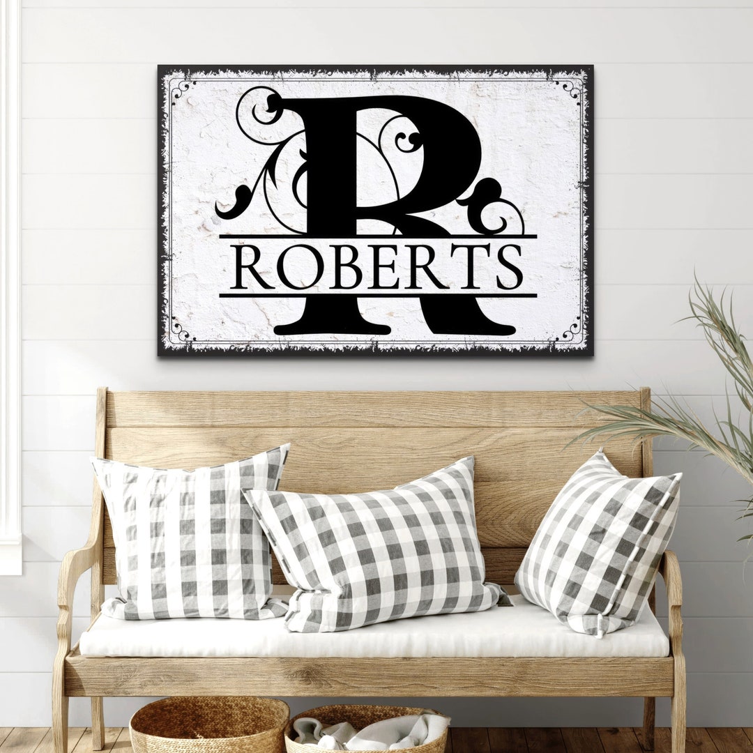Personalized Monogram Sign, Custom Family Name Wall Art, Modern ...