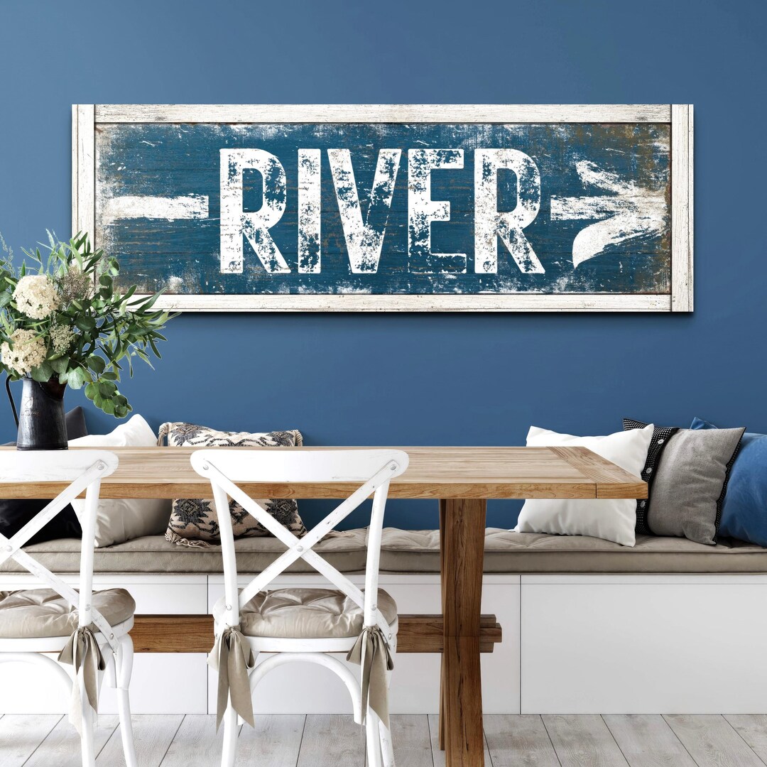 River Arrow Sign, Modern Farmhouse Wall Art, Rustic Distressed Cabin ...